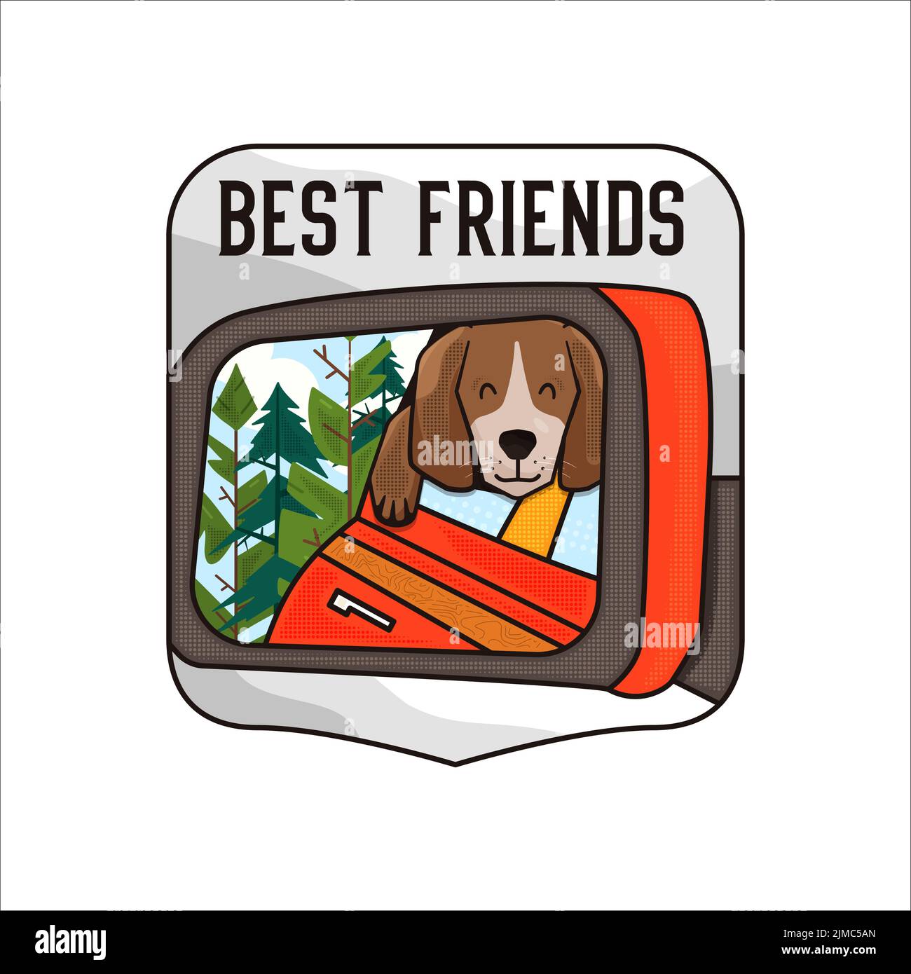 Vector illustration of text Best Friends and cute dog reflecting in ...
