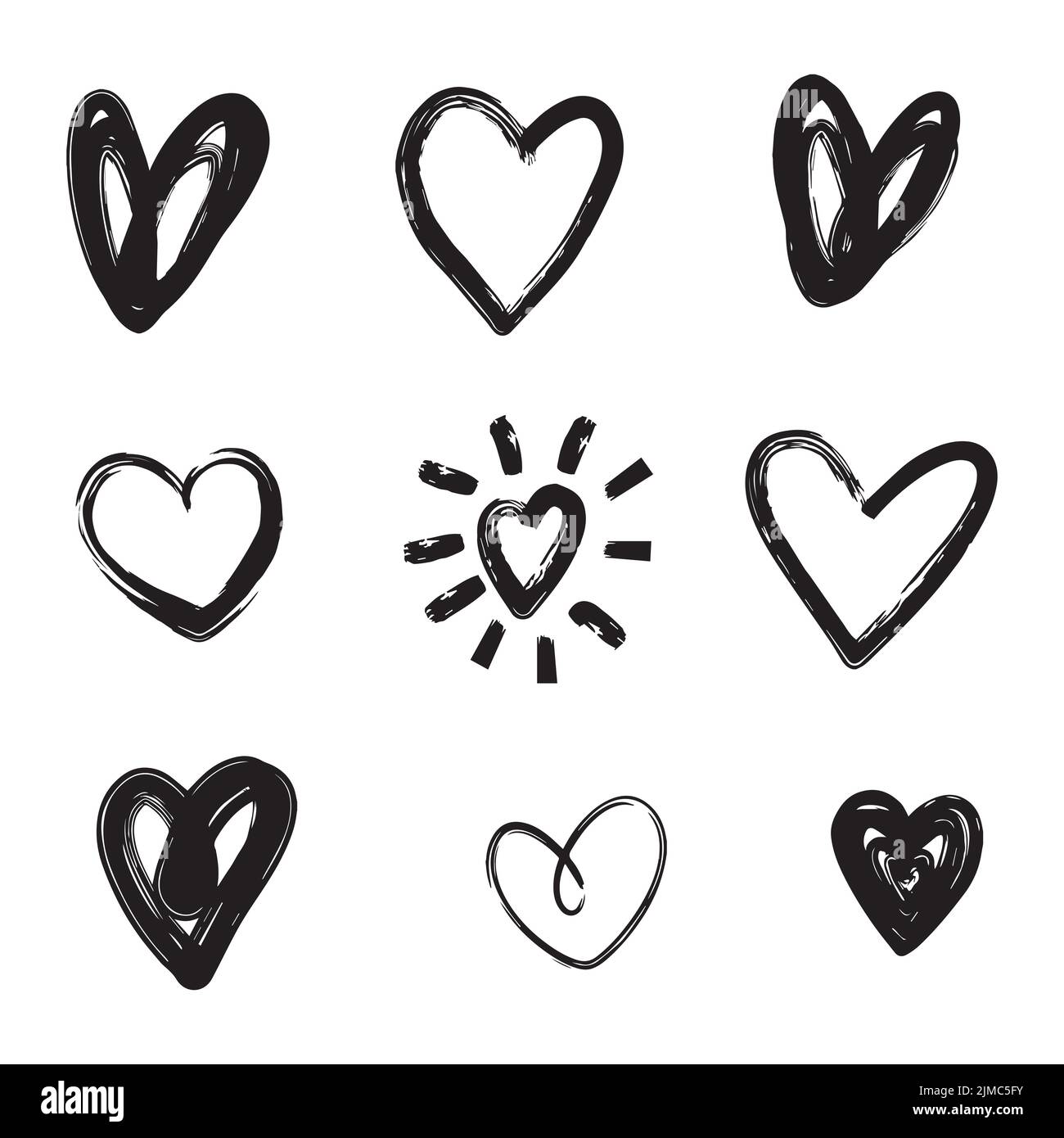 Set of hand-drawn hearts on a white background. Doodle style. Vector ...
