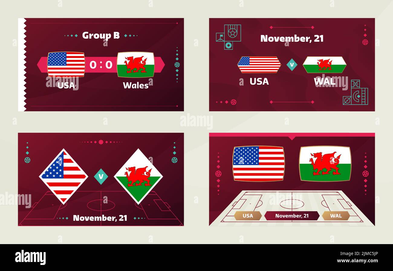 USA vs wales match. Football 2022 world championship match versus teams ...