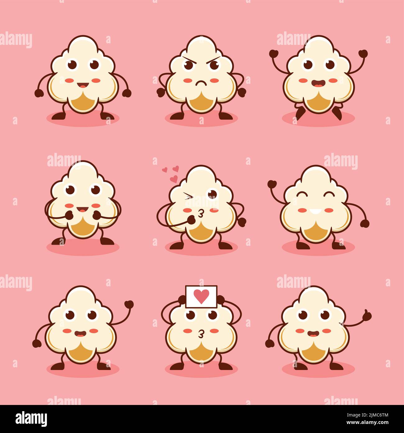 Cute clouds expressing nine different emotions on pink background Stock ...