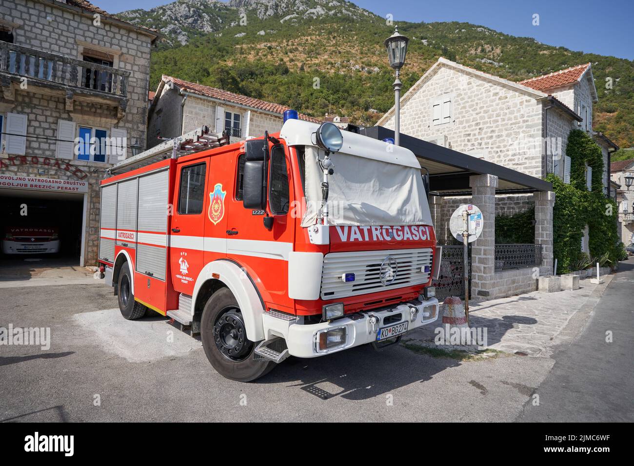 Fire truck in the old town Stock Photo - Alamy