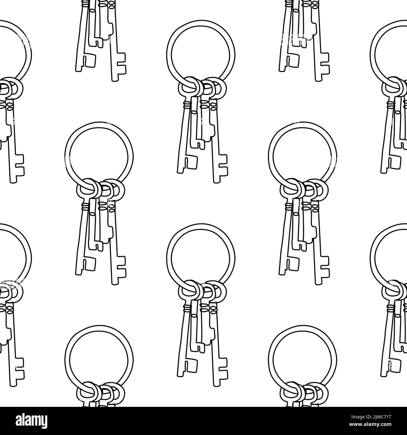 Key ring seamless pattern. Minimalist continuous line antique keys ...