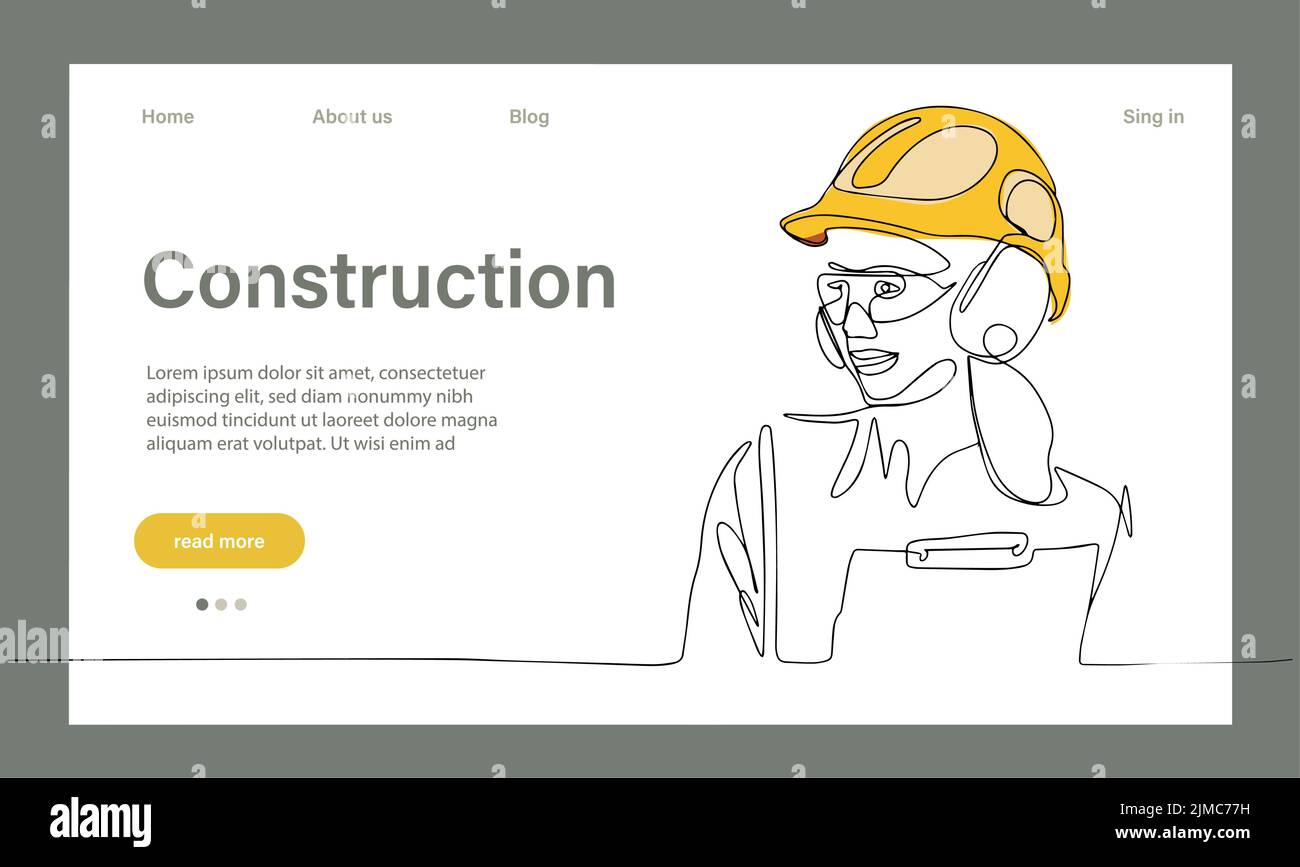Vector landing page of architecture works with protective face masks ...