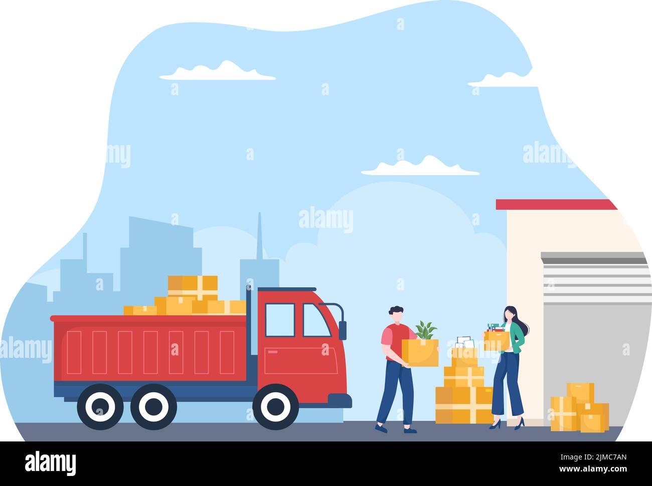 Trucking Transportation Cartoon Illustration with Cargo Delivery ...