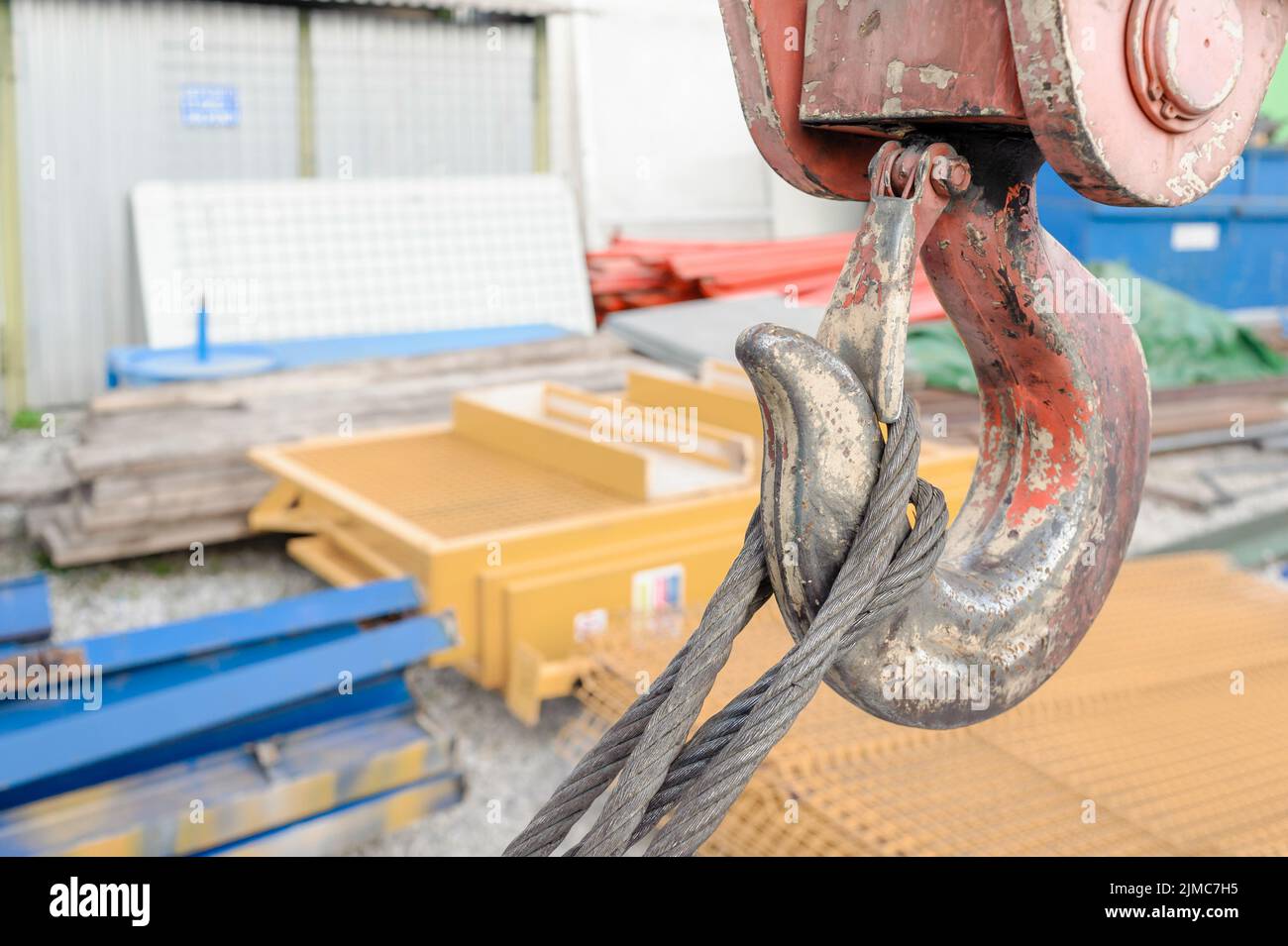 Crane hook with steel cable Stock Photo - Alamy