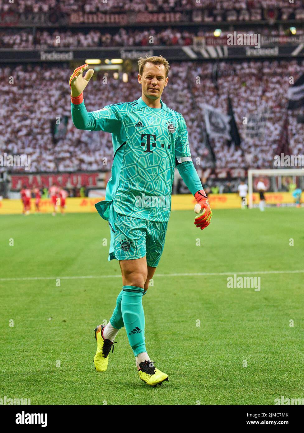 Manuel NEUER, goalkeeper FCB 1 celebrates goal, happy, laugh ...