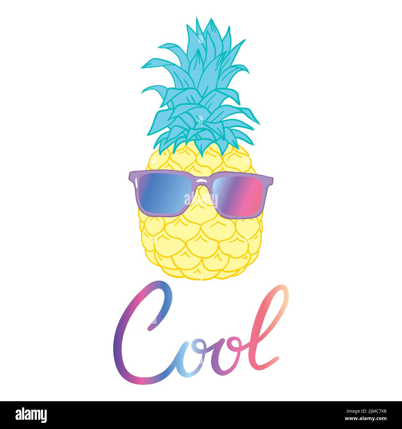Cartoon pineapple in glasses. Fresh cute exotic fruit wear in ...