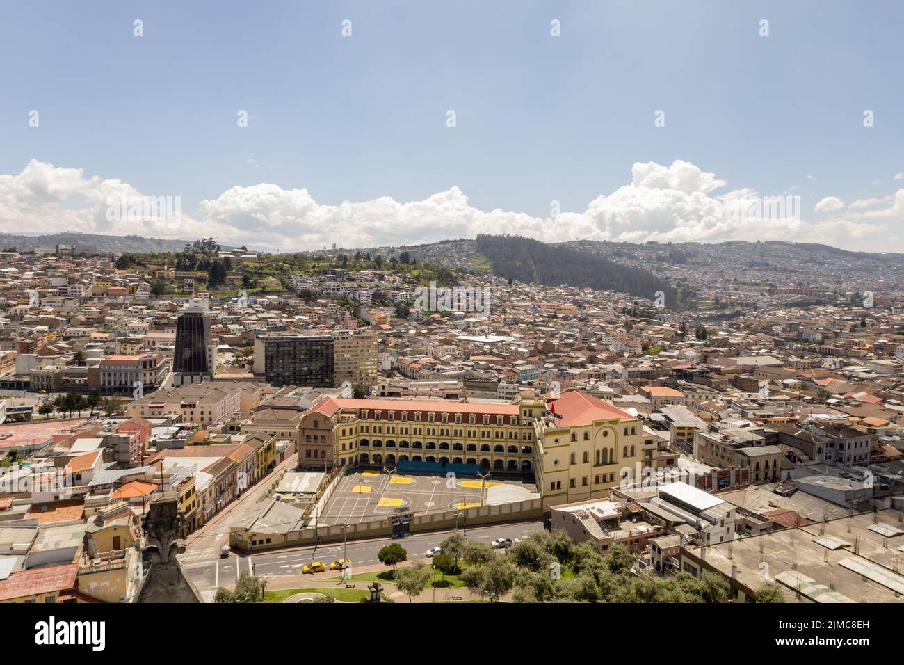panoramic aerial landscape of the capital of Ecuador, architecture with ...