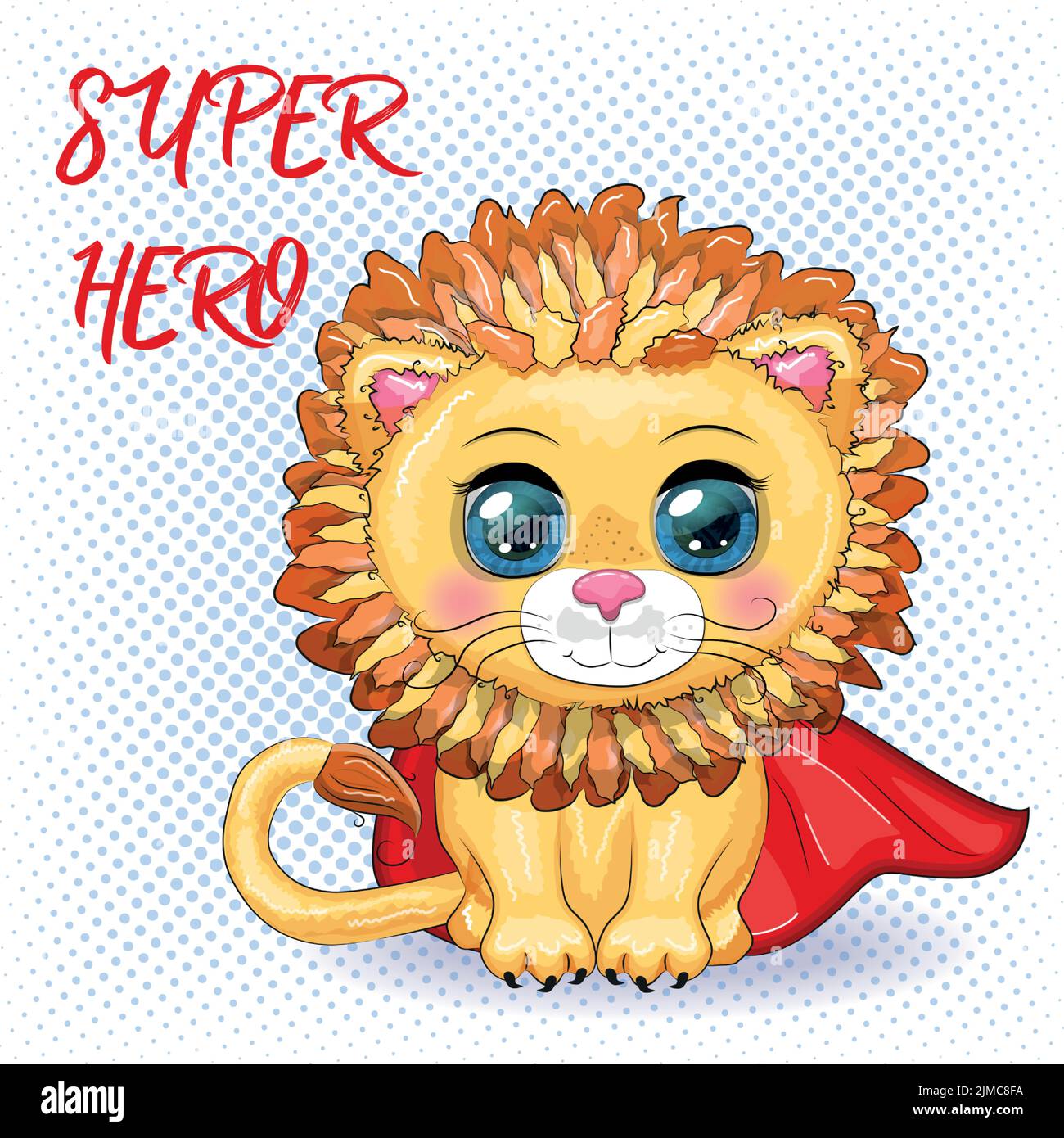Cartoon lion boy in red super hero cloak with beautiful eyes Stock ...