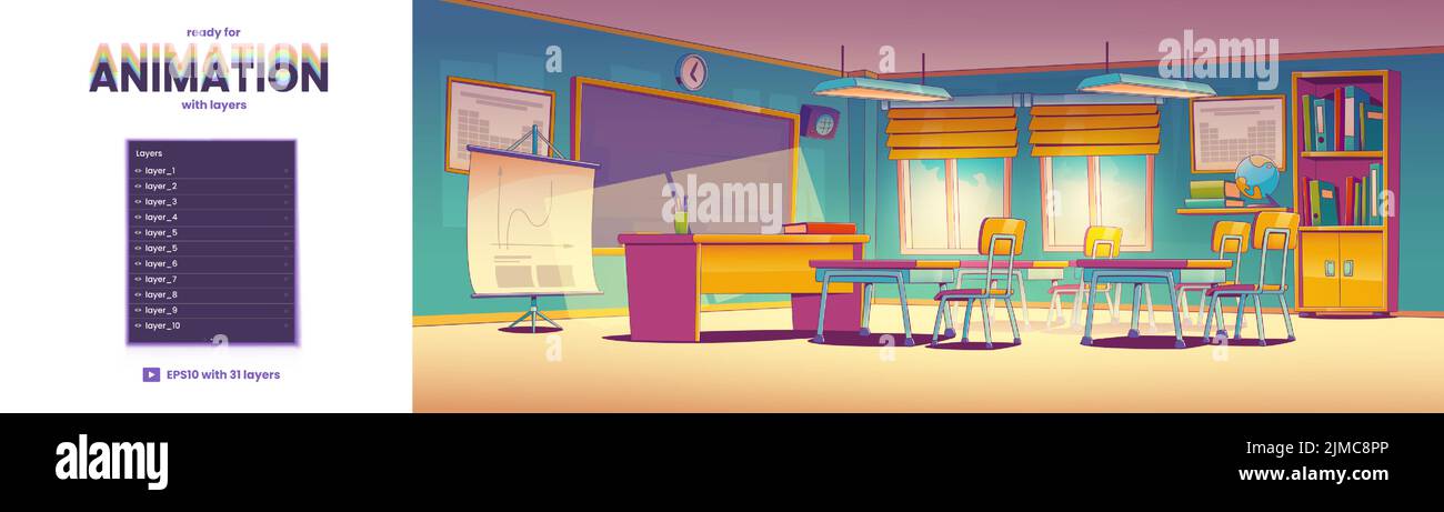 Classroom interior template ready for animation with separated layers ...