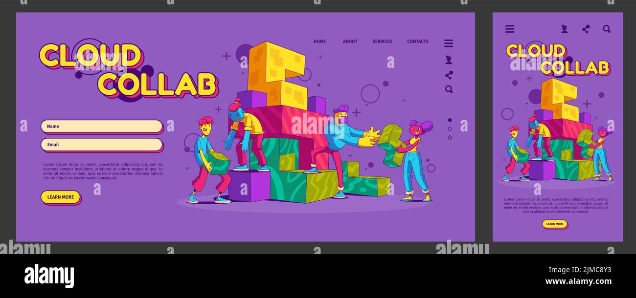 Cloud Collaboration Teamwork Landing Page App Ui Ux Mobile App Onboard Screen Template