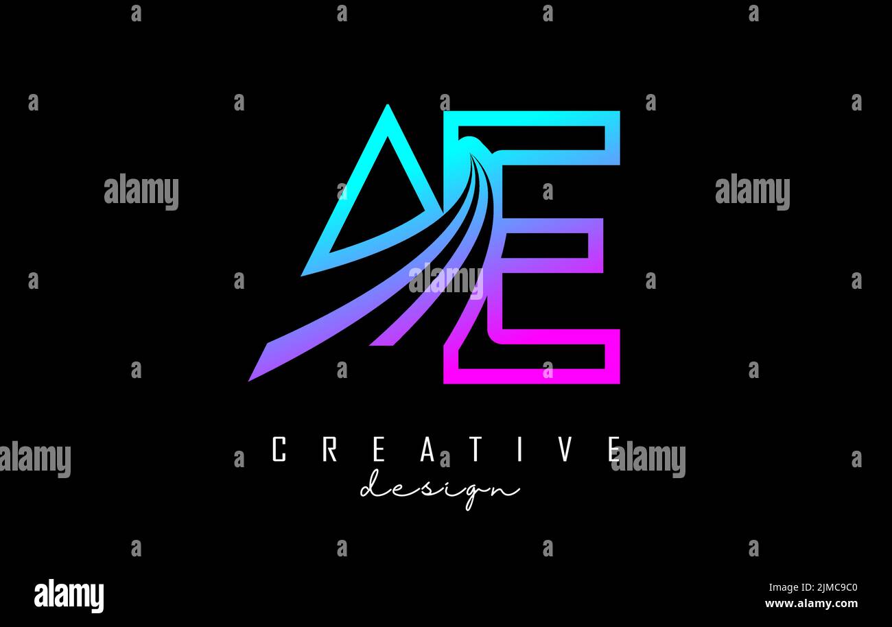 Outline colorful leading lines letters AE a e logo with road concept ...
