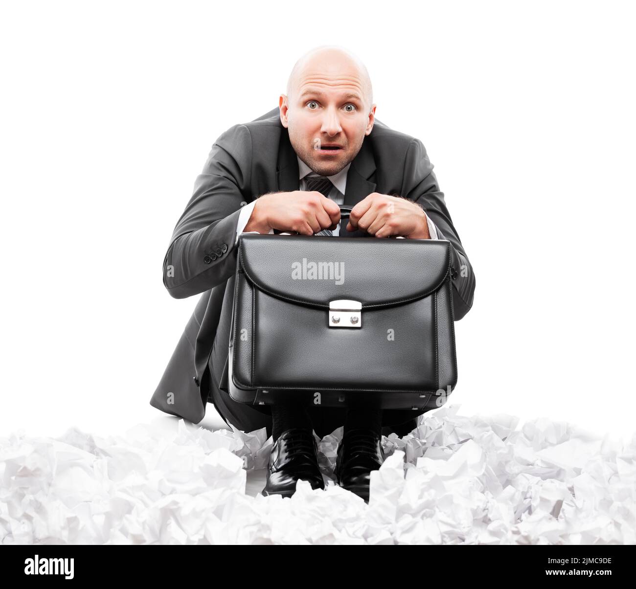 Unhappy scared or terrified businessman in depression hand holding ...