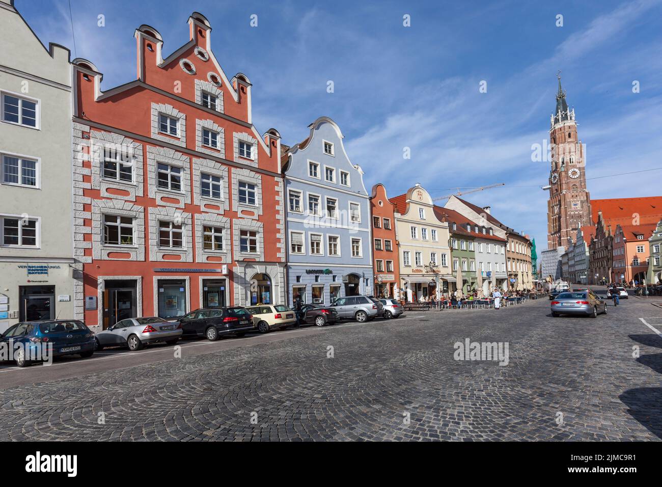 Old town with historic buildings and pedestrian area of Landshut ...