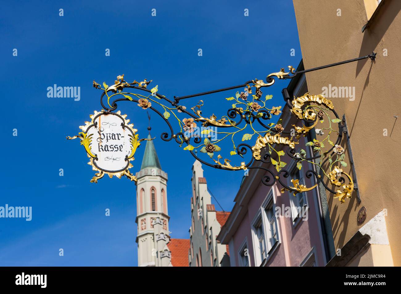 Old town with historic buildings and pedestrian area of Landshut ...