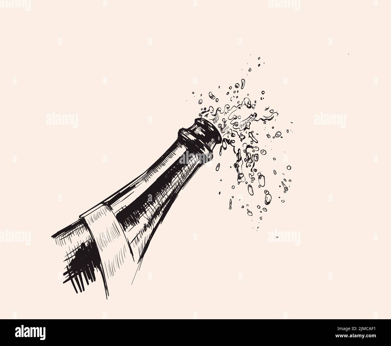 Hand drawn Illustration of Champagne explosion. Alcohol drink splash ...