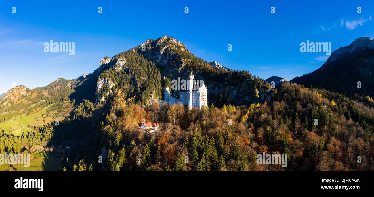 Aerial view, Neuschwanstein Castle, Forggensee, Schwangau, OstallgÃ¤u ...
