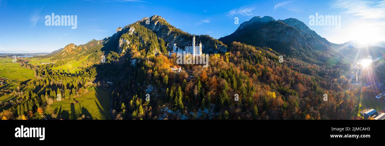 Aerial view, Neuschwanstein Castle, Forggensee, Schwangau, OstallgÃ¤u ...