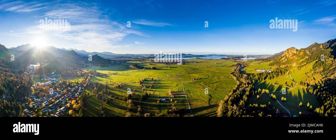 Aerial view, Forggensee, Schwangau, OstallgÃ¤u, AllgÃ¤u, Swabia, Upper ...