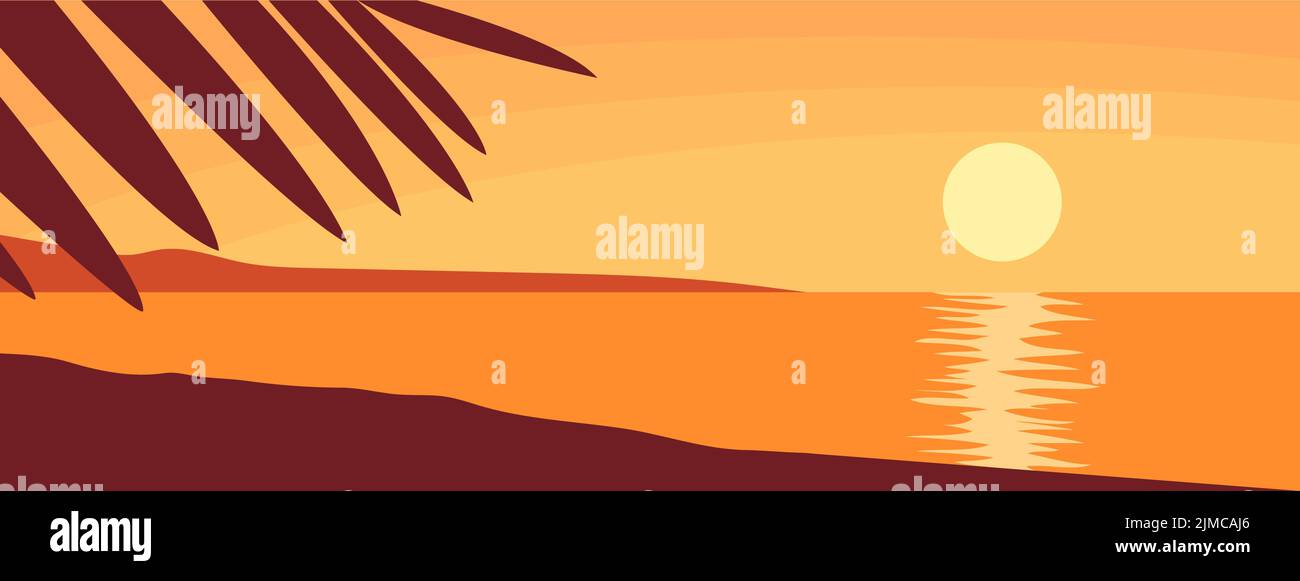 Beautiful orange sunset on the beach. Tropical palm. Sea and ocean ...
