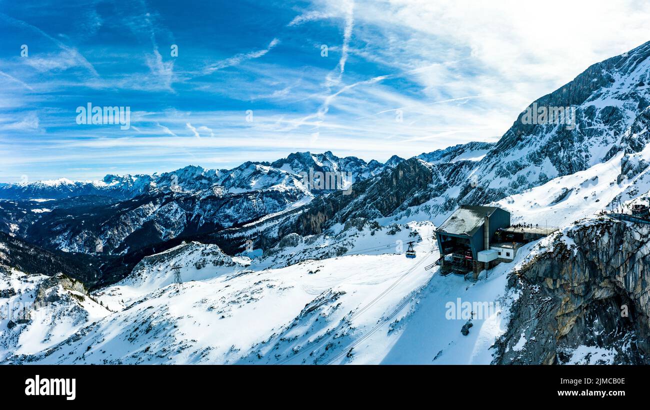 Aerial view, mountain station with AlpspiX observation deck, Alpspitze ...