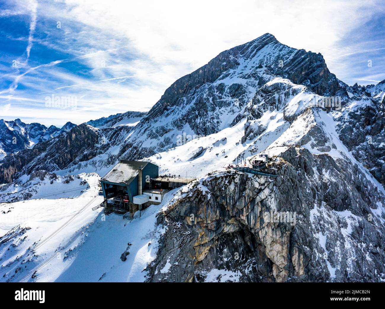 Aerial view, mountain station with AlpspiX observation deck, Alpspitze ...