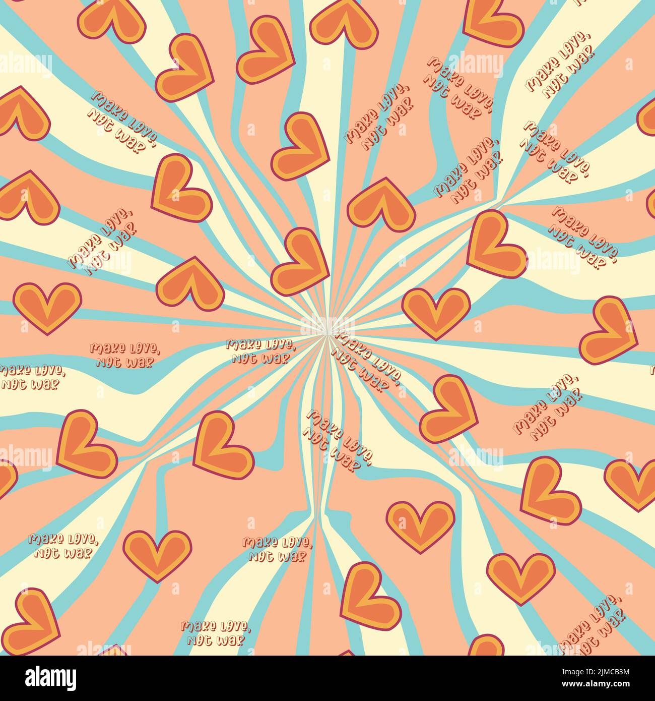 Love heart, daisies, waves of positivity retro 70s seamless pattern ...