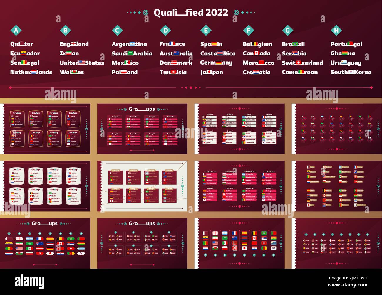 World football 2022 Groups and flags mega set. Flags of the countries ...