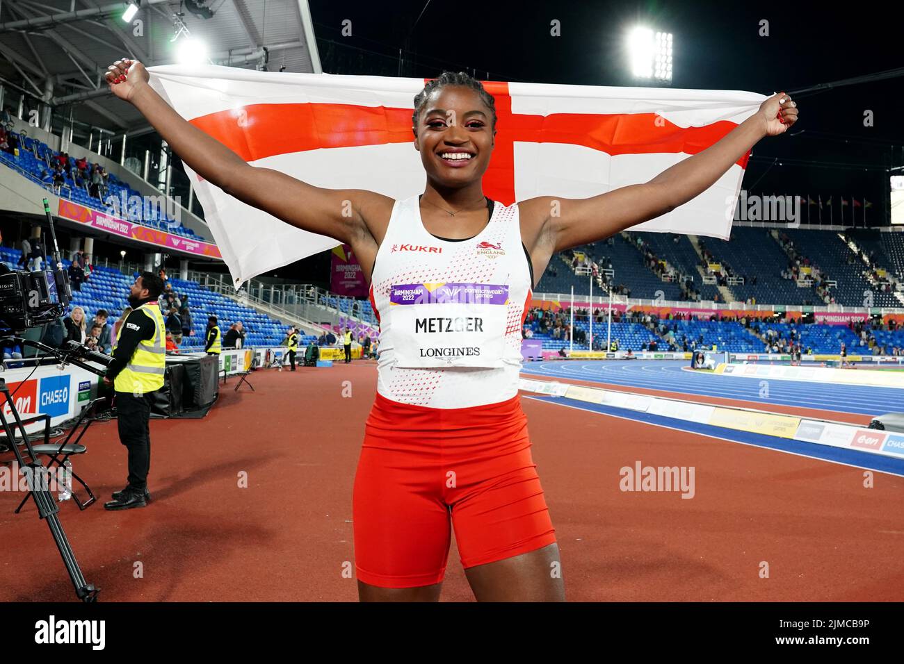 England’s Naomi Metzger celebrates winning Bronze in the Women’s Triple ...