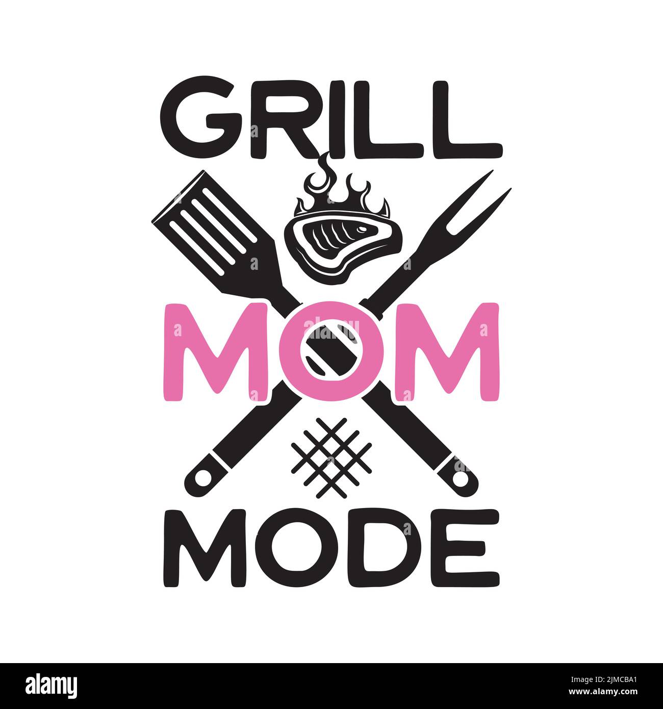 Vector illustration of sticker with phrase Grill Mom Mode with kitchen ...