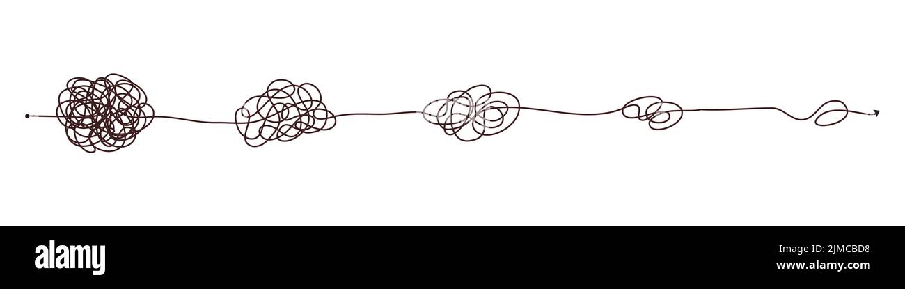 Simple line and complex easy way. Scribble doodle chaos mindset. Problem solving, difficult line ...