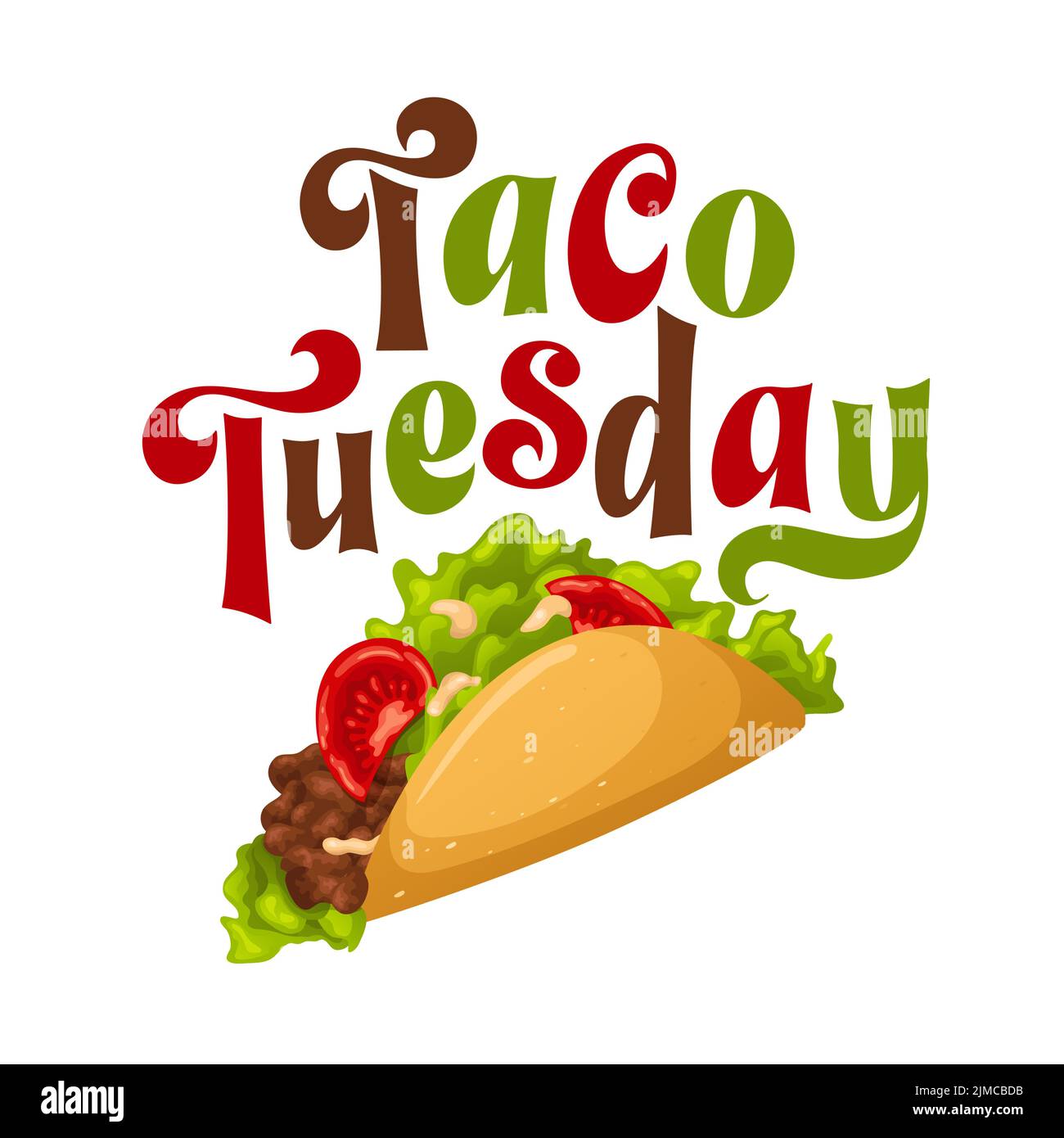 Taco tuesday with meat and vegetables. Mexican hand drawn lettering ...