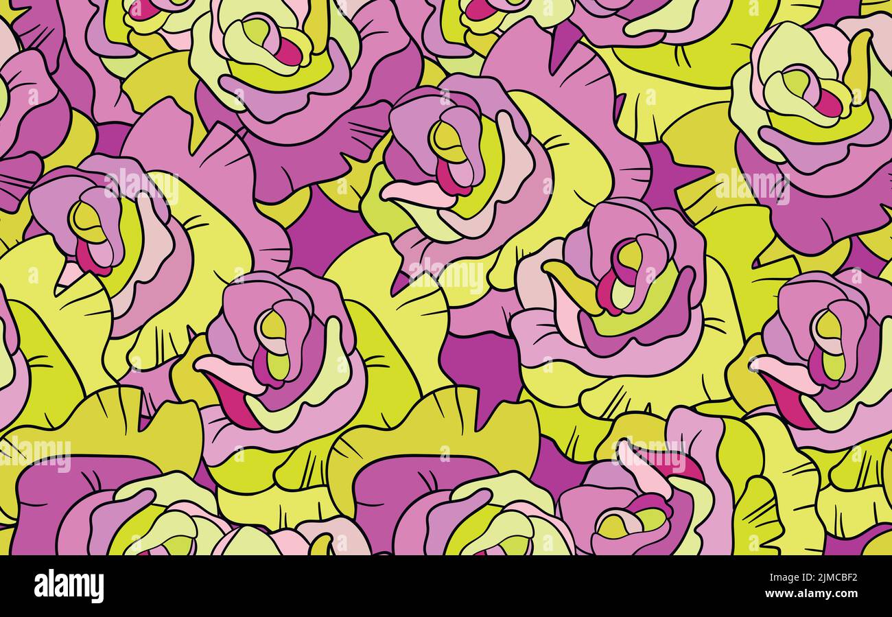 Spring colorful vector illustration with pink roses. Cartoon style ...