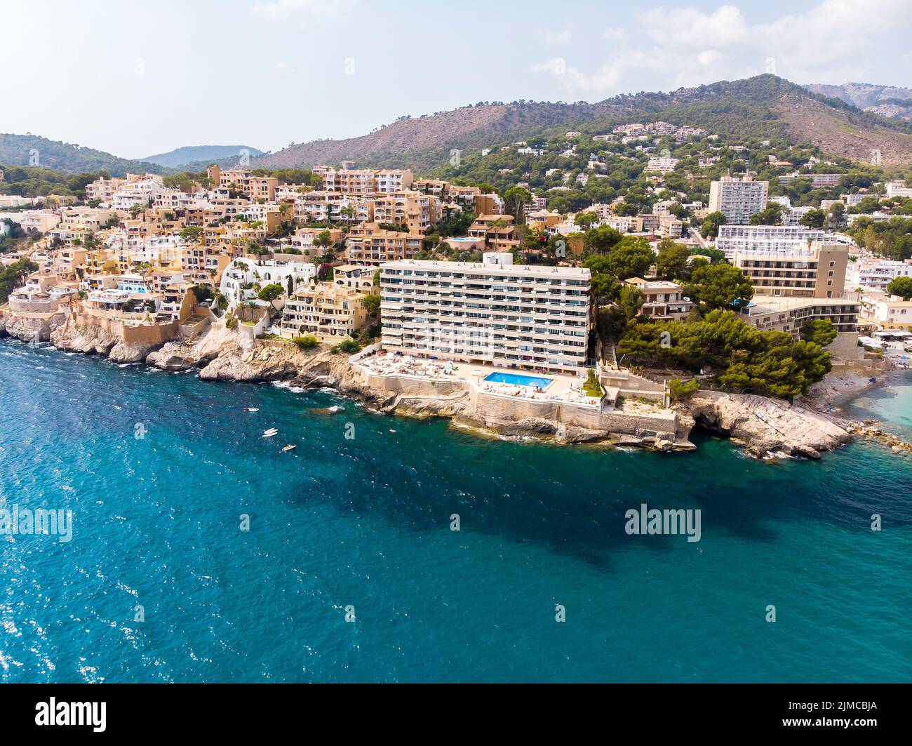 Aerial view, hotels and beaches at Paguera and Cala Fornells, Costa de ...