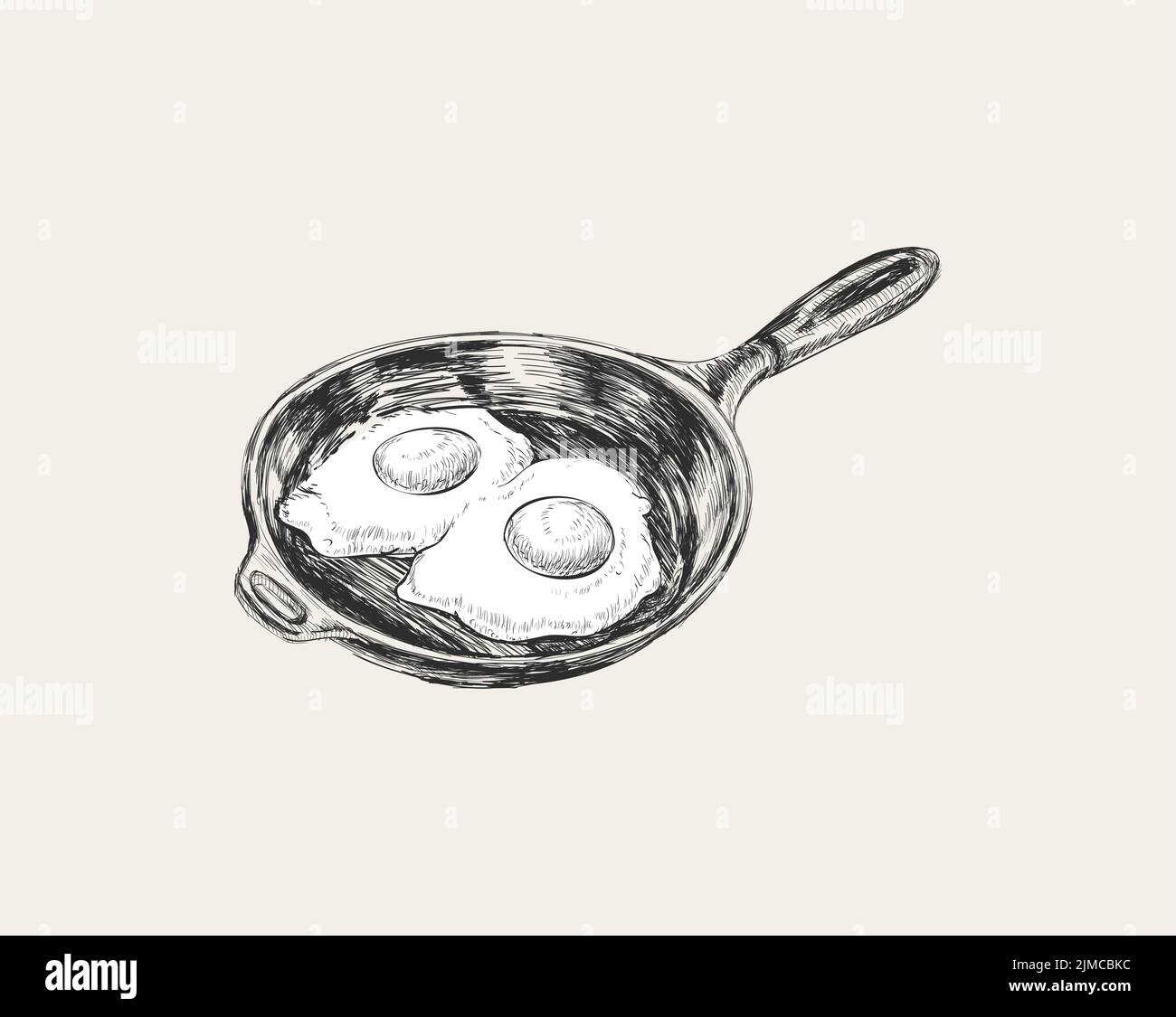 Eggs Frying Pan. Egg. Breakfast Hand Drawn Sketch Vector Illustration Good morning Stock Vector ...
