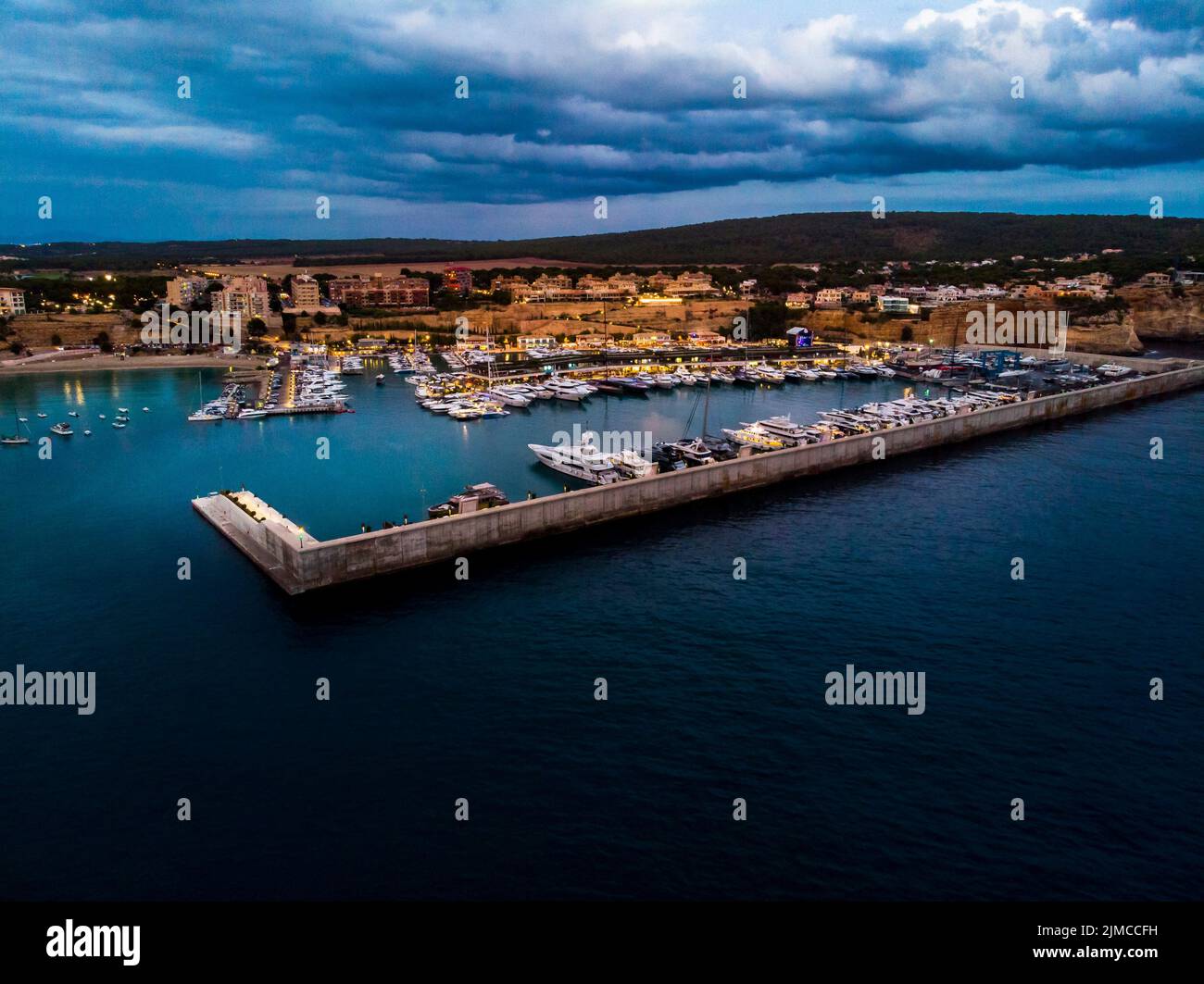 Aerial view, luxury marina Port Adriano, El Toro, Spain, Balearic ...