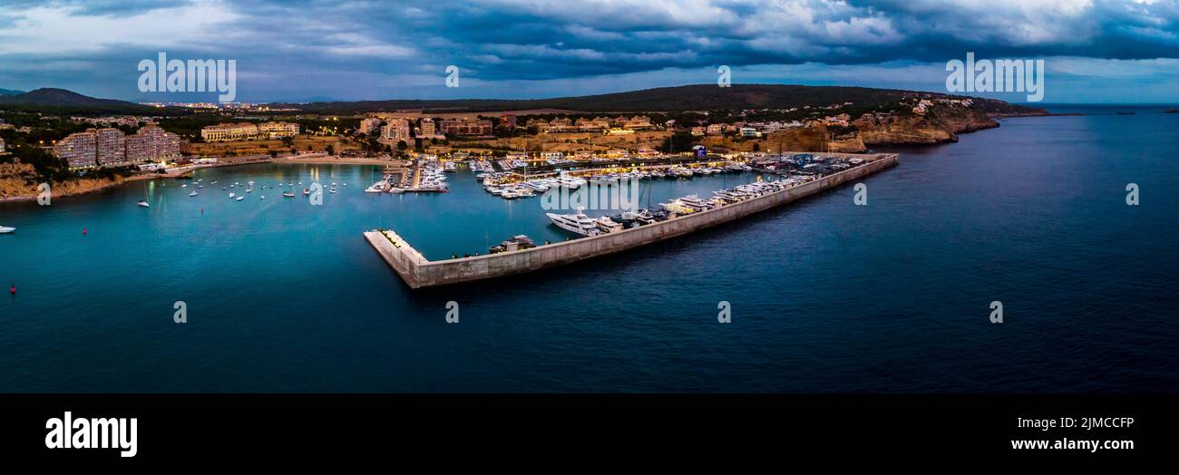 Aerial view, luxury marina Port Adriano, El Toro, Spain, Balearic ...