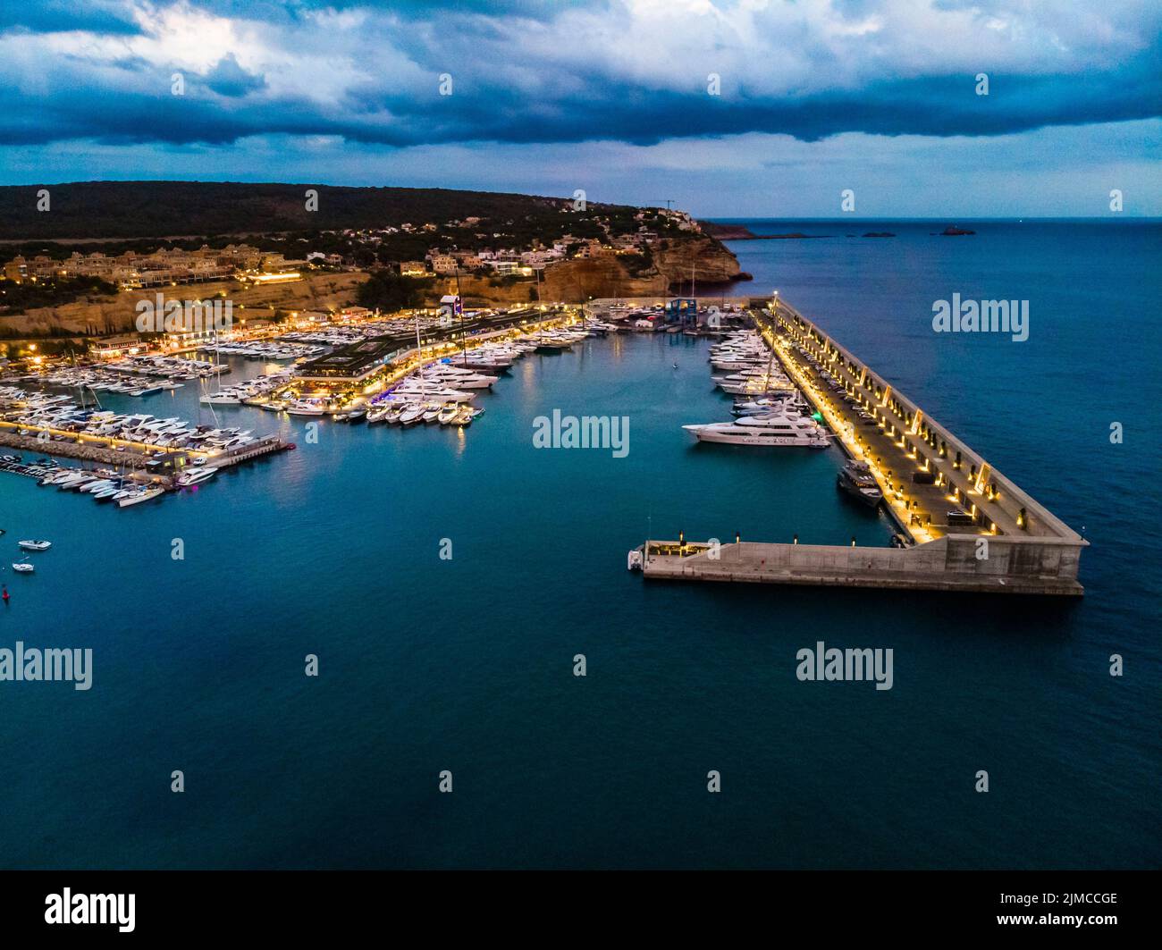 Aerial view, luxury marina Port Adriano, El Toro, Spain, Balearic ...