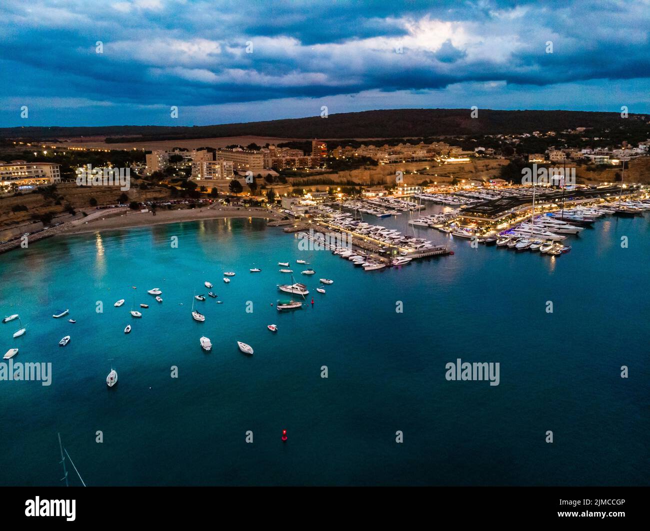 Aerial view, luxury marina Port Adriano, El Toro, Mallorca, Balearic ...