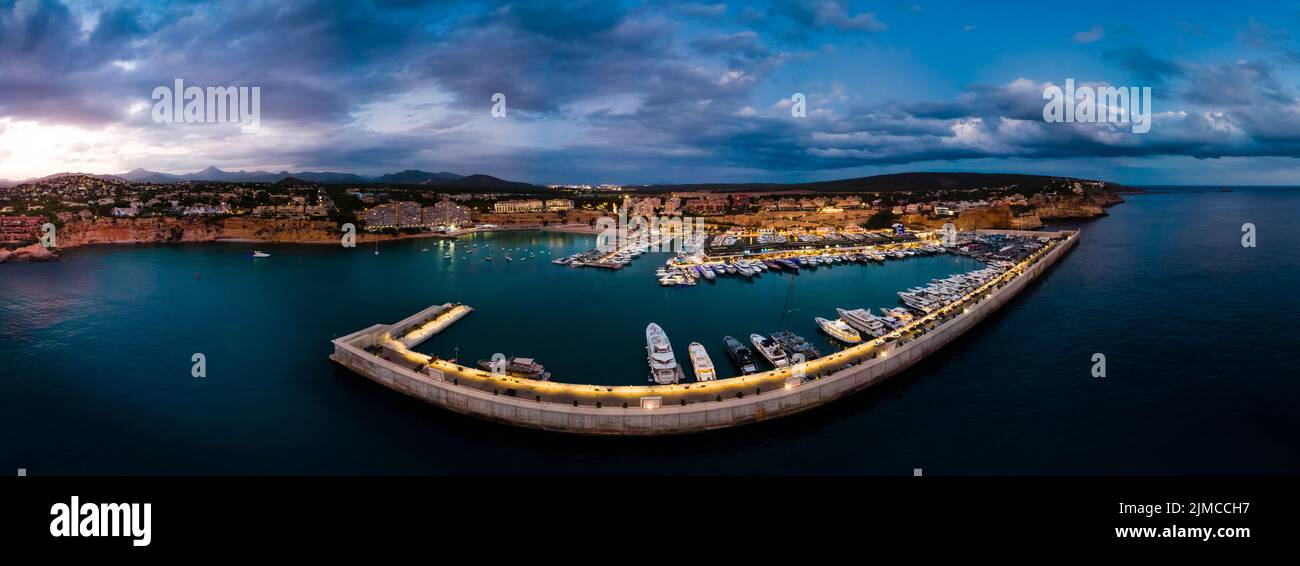Aerial view, luxury marina Port Adriano, El Toro, Spain, Balearic ...
