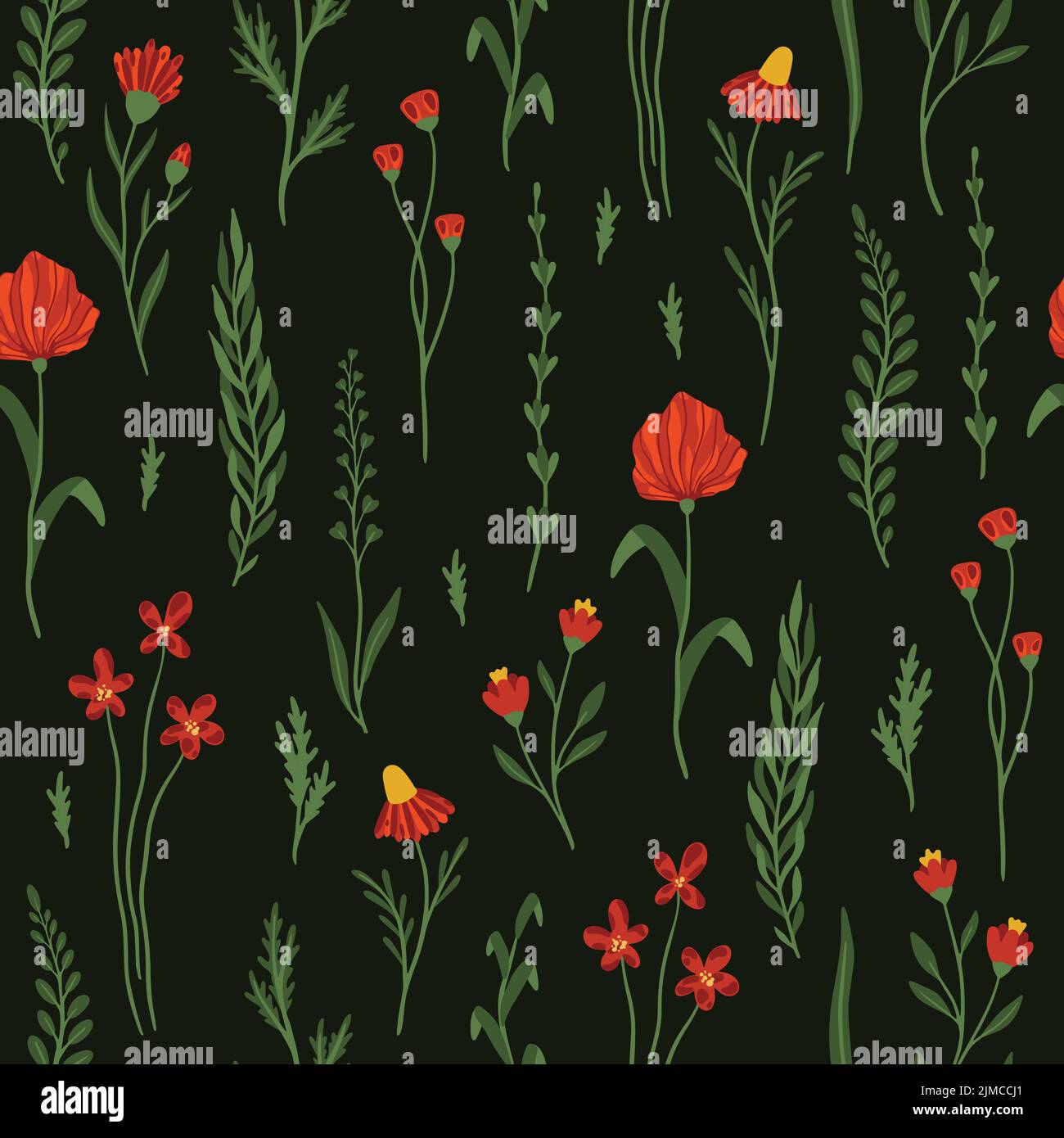 Seamless pattern with red poppy flowers. Design for packaging, label ...