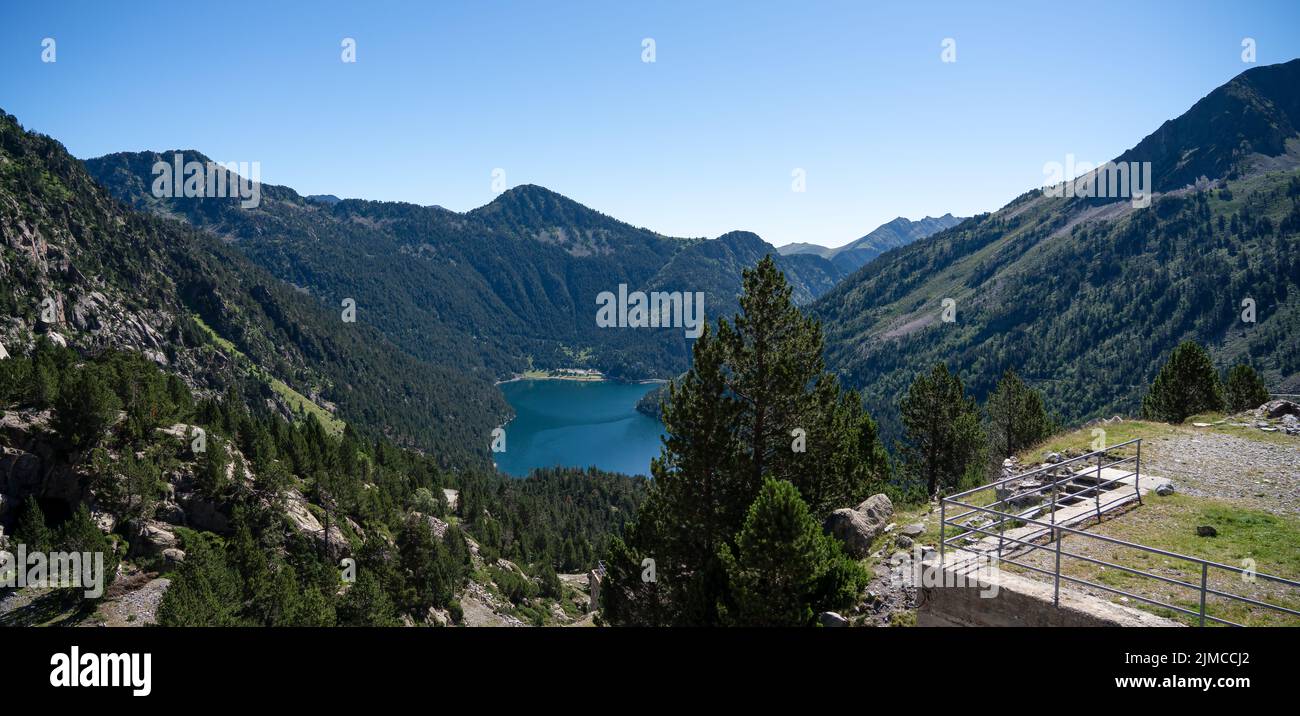 view over Lac d'Oredon from the Barrage dam Lac de Cap-de-Long ...