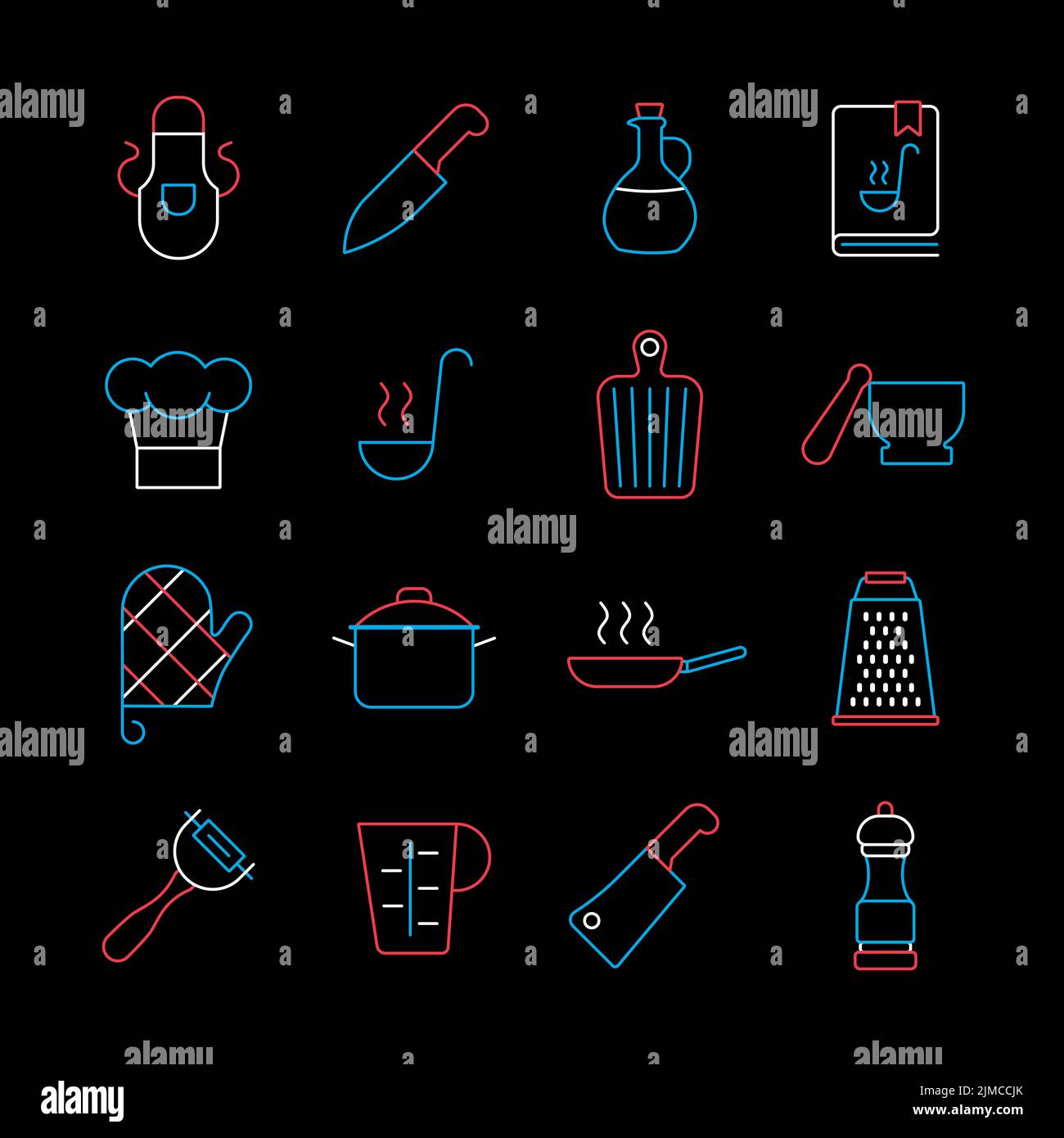 Cooking foods and kitchen vector isolated on the black icon set. Graph ...