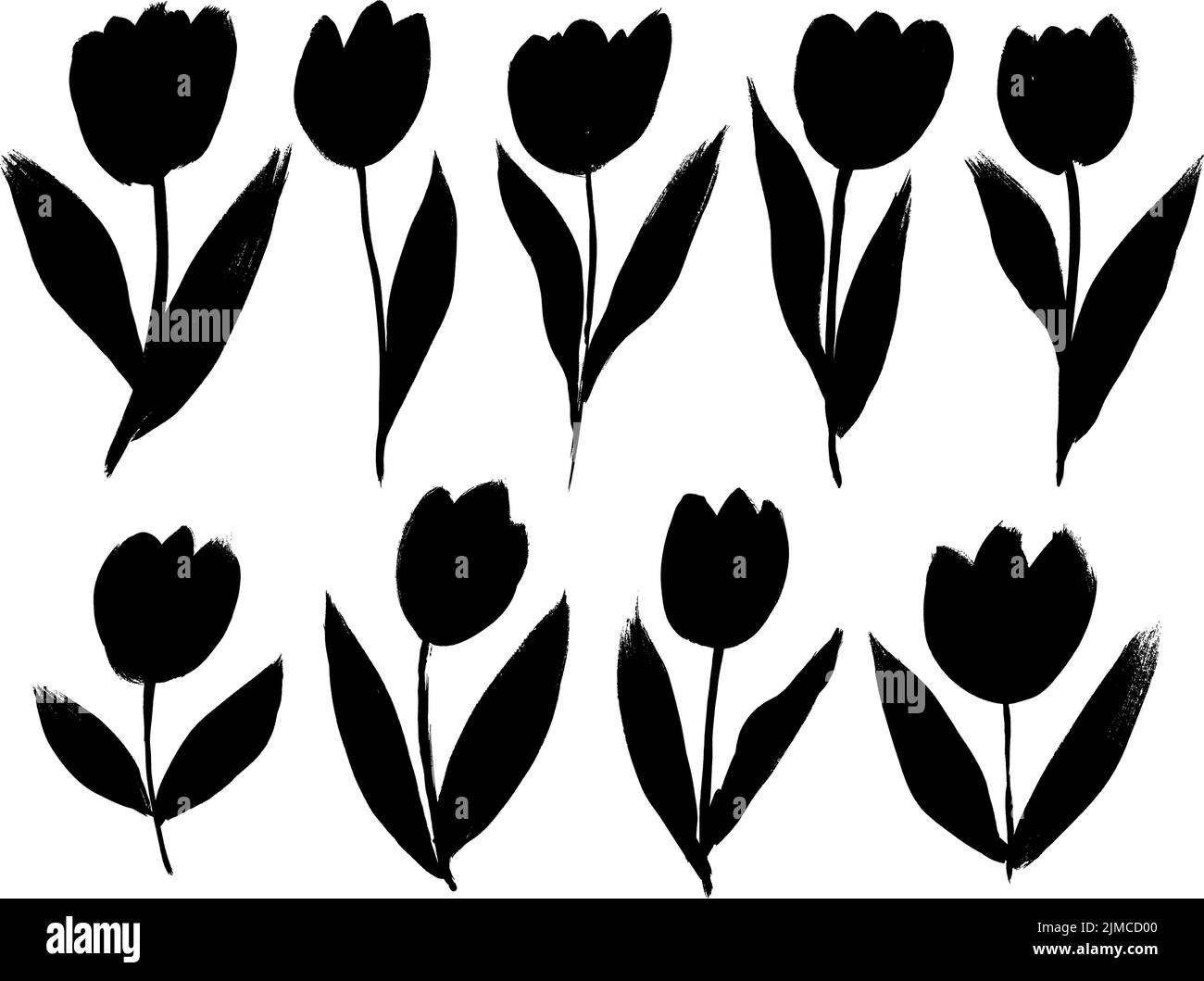 Hand drawn black vector silhouettes of tulips Stock Vector Image & Art ...