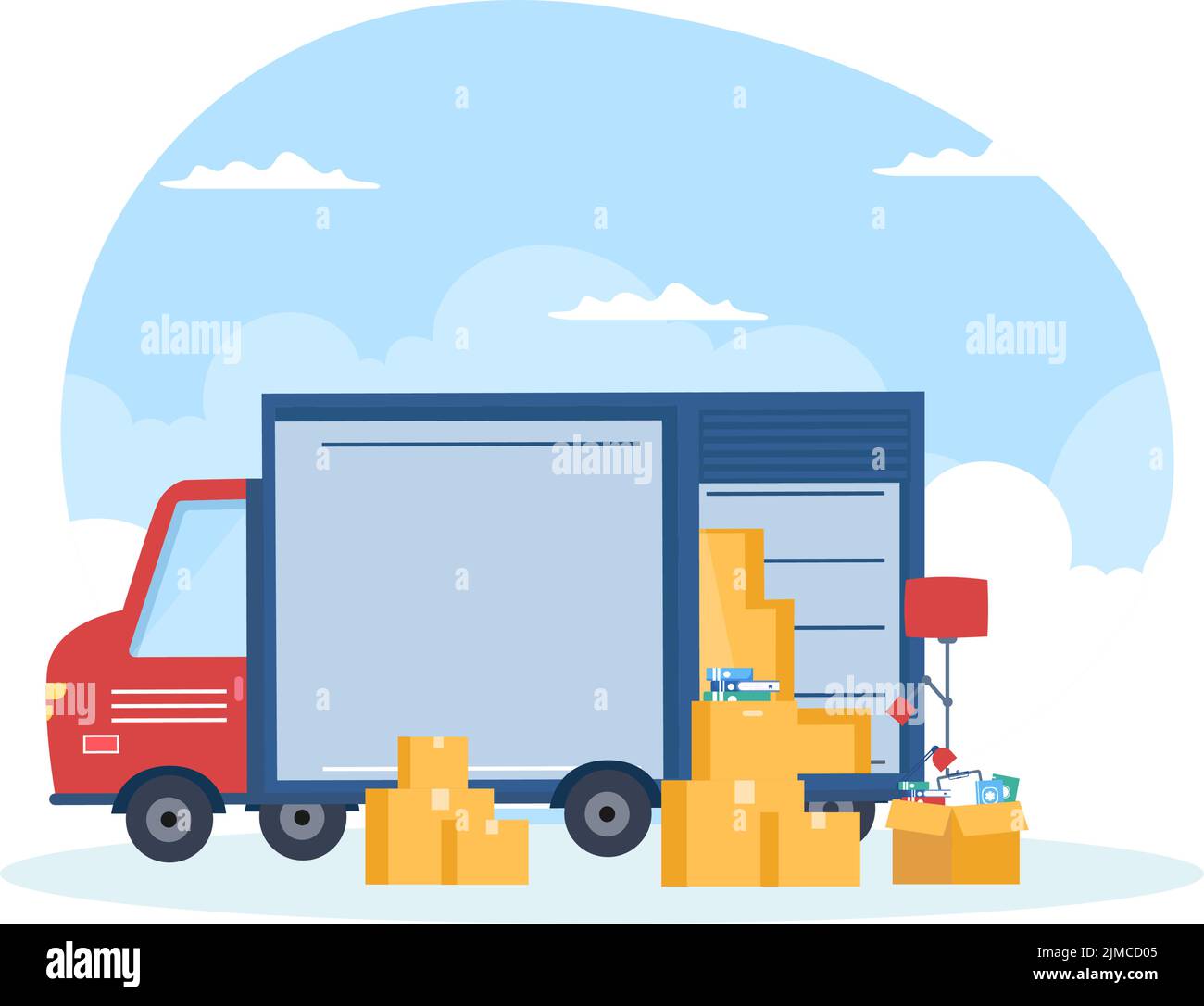 Trucking Transportation Cartoon Illustration with Cargo Delivery ...
