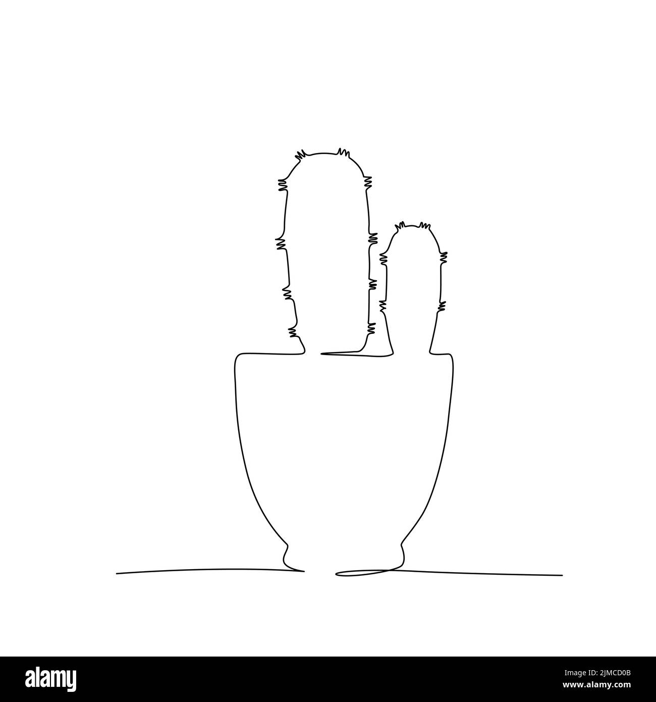 Continuous one line Line Drawing. House cactus in pot. Vector ...