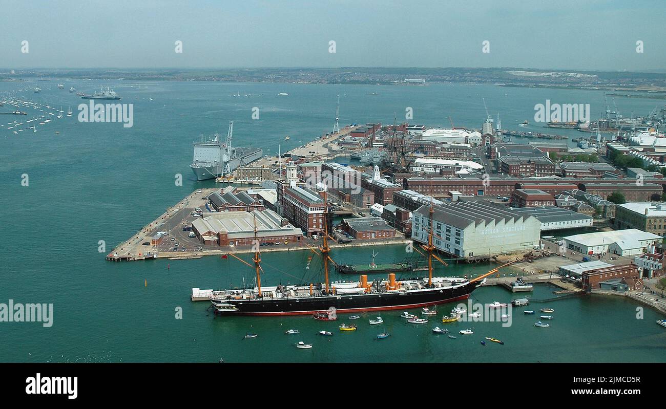 THE ONLY SHIPS VISIBLE IN PORTSMOUTH NAVAL BASE ARE THE RFA LARGS BAY ...