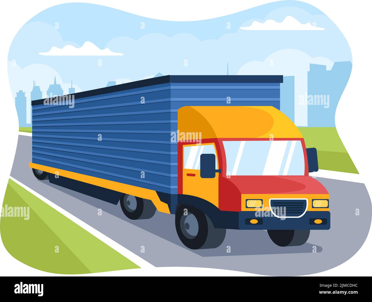 Trucking Transportation Cartoon Illustration with Cargo Delivery ...