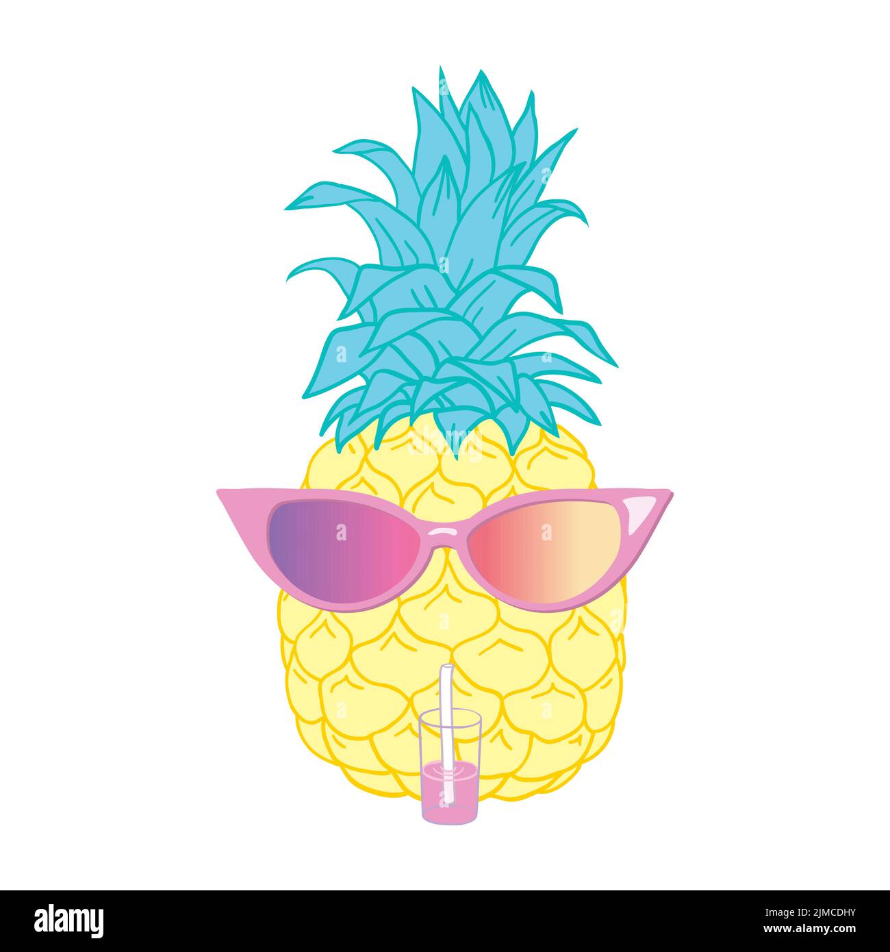 Cartoon pineapple in glasses. Fresh cute exotic fruit wear in ...
