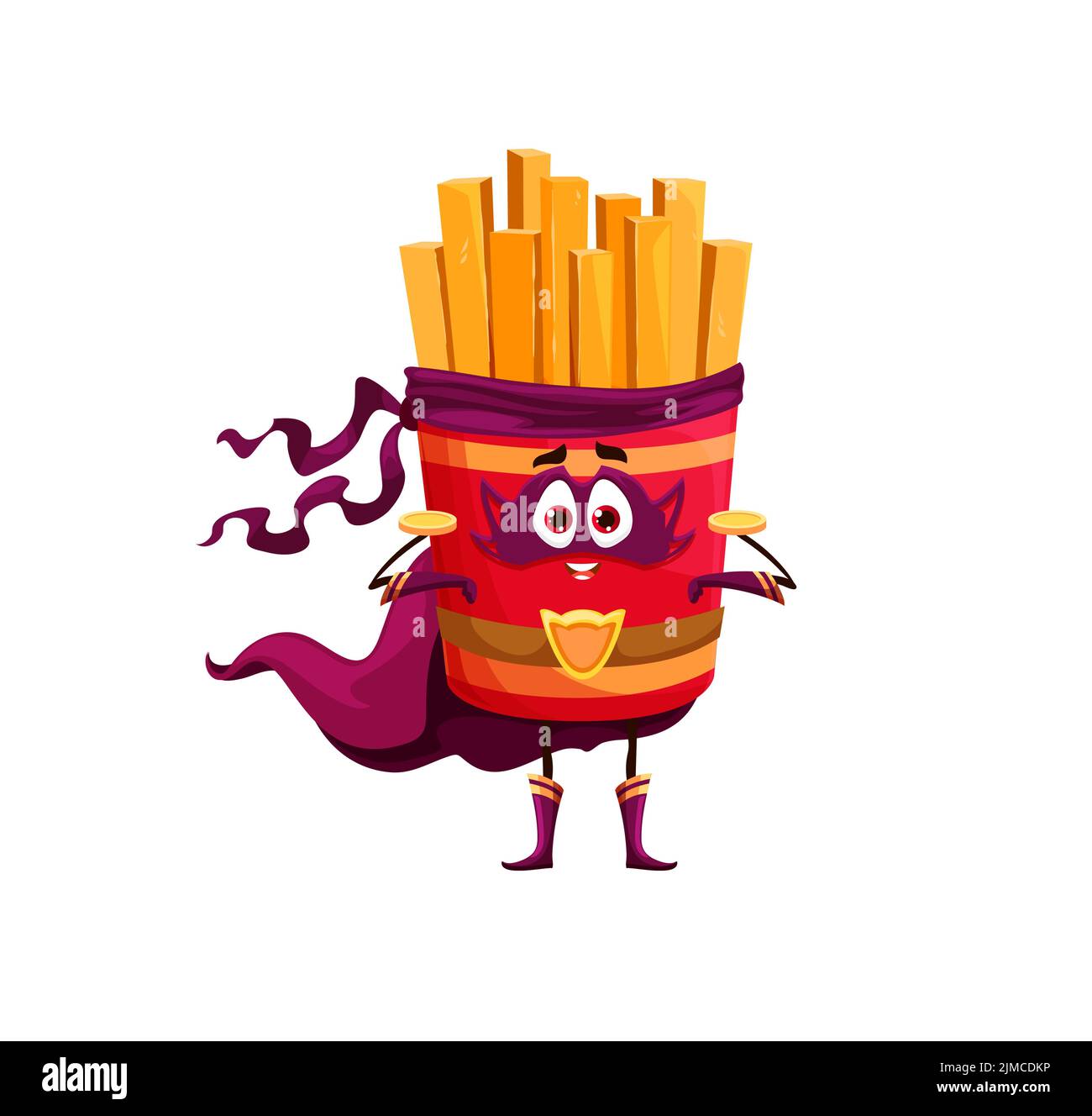 Cartoon french fries potato superhero character. Fast food potato meal ...
